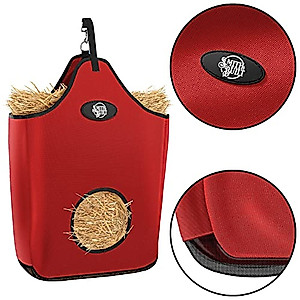 SmithBuilt Horse Hay Bag, Red - Comfortable & Durable 1000D Nylon Feeder Tote with Mesh Net