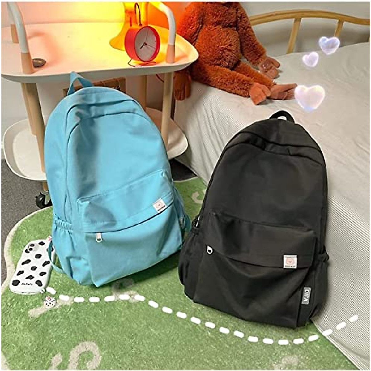 LELEBEAR Sage Green Backpack for School, Backpack Aesthetic for Teen Girls, Large-capacity Casual Rucksack Kawaii Backpack (Black)