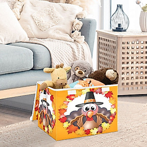 Krafig Thanksgiving Turkey Decorative Storage Box with Lid Large Bins Baskets Collapsible Cube Organizer Foldable Containers for Organizing, Toy, Playroom, Shelf, Closet