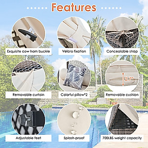 Outdoor Sunbed with Cushions and Colorful Pillows,Tent Shape Wicker Patio Daybed 90.5" Length Lounge Bed for Patio Lawn Garden Backyard Porch Pool（Brown + Beige）