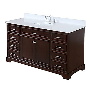 Kitchen Bath Collection Aria 60-inch Single Bathroom Vanity (Quartz/Chocolate): Includes Chocolate Cabinet with Stunning Quartz Countertop and White Ceramic Sink