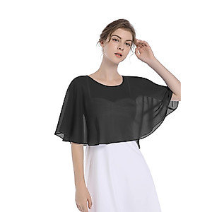 Soft Chiffon Capes Shawls Wraps Shrugs for Dresses Women Capelets Accessories (Black)