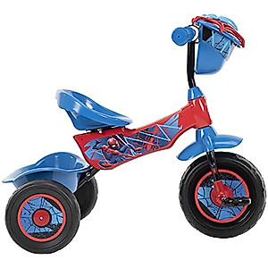 Huffy Marvel Spider-Man 3 Wheel Preschool Training Tricycle with Steel Frame, Storage Basket, Red & Blue, 19.5 x 10 x 13.6 inches