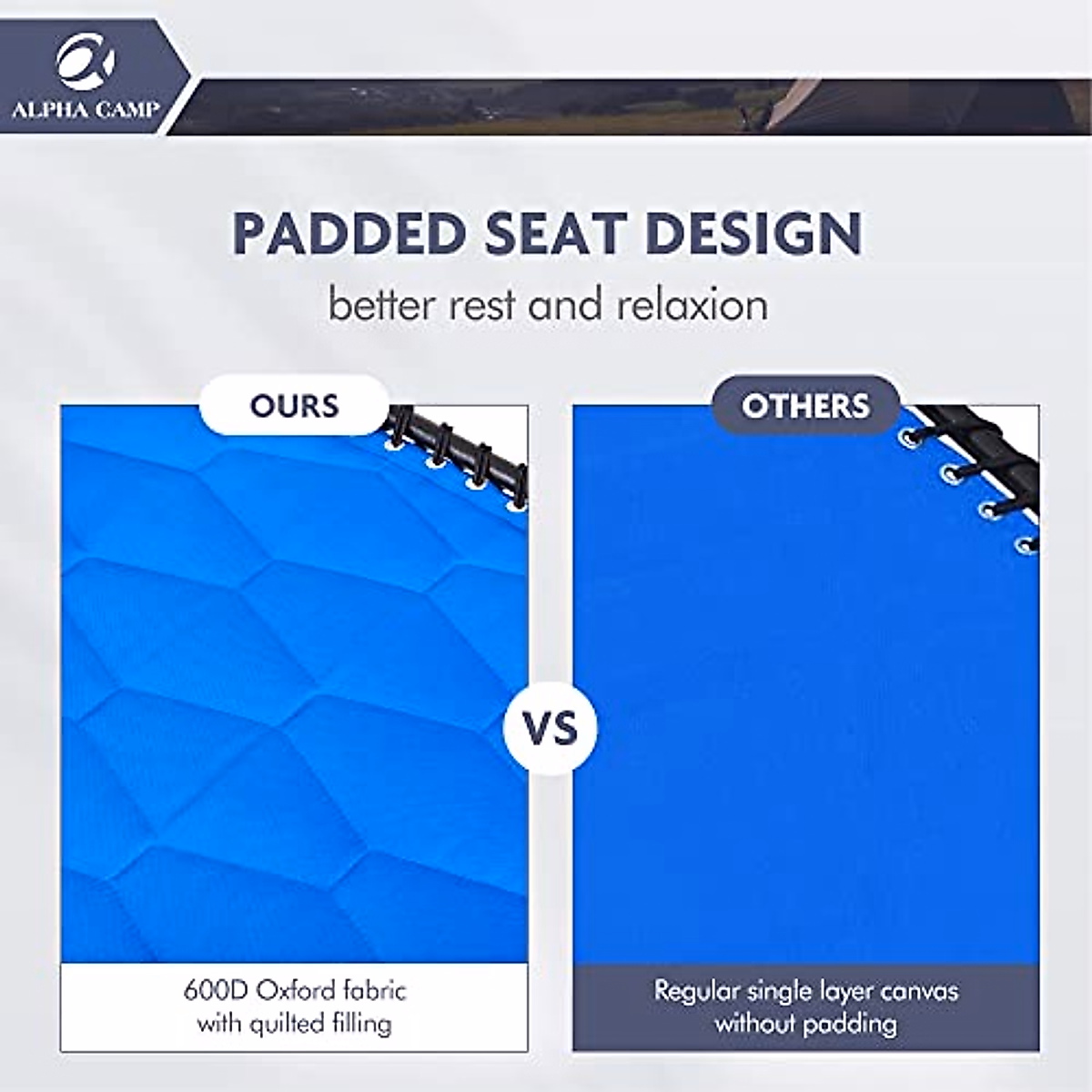 ALPHA CAMP Outdoor Folding Chaise Lounge Chair Support 400 LBS for Beach Lawn Pool Tanning Deck Camping, 5-Position Reclining Patio Chairs with Pillow, Blue