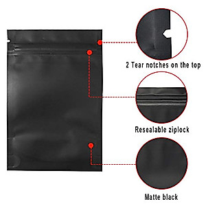 STUs 100 Pack Smell Proof Bags - 3.1 x 5.1 Inch Resealable Stand-Up Mylar Bags Foil Pouch Double-Sided Pouch Matte Black