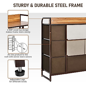 VredHom Wide Fabric Dresser Tower, 7 Drawers Fabric Closet Dresser Closets Storage Units with Sturdy Steel Frame, Wood Top & Easy Pull Fabric Bins for Bedroom, Living Room, Hallway, Entryway, Closets