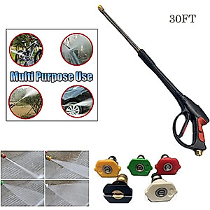 MECCTP 8-Part Pressure Washer Gun Replacement Kit, 30Ft Hose Wand Lance High Pressure Washer Gun Power Spray Gun 4000 psi with 5 Nozzle Tips for Daily and Professional Use