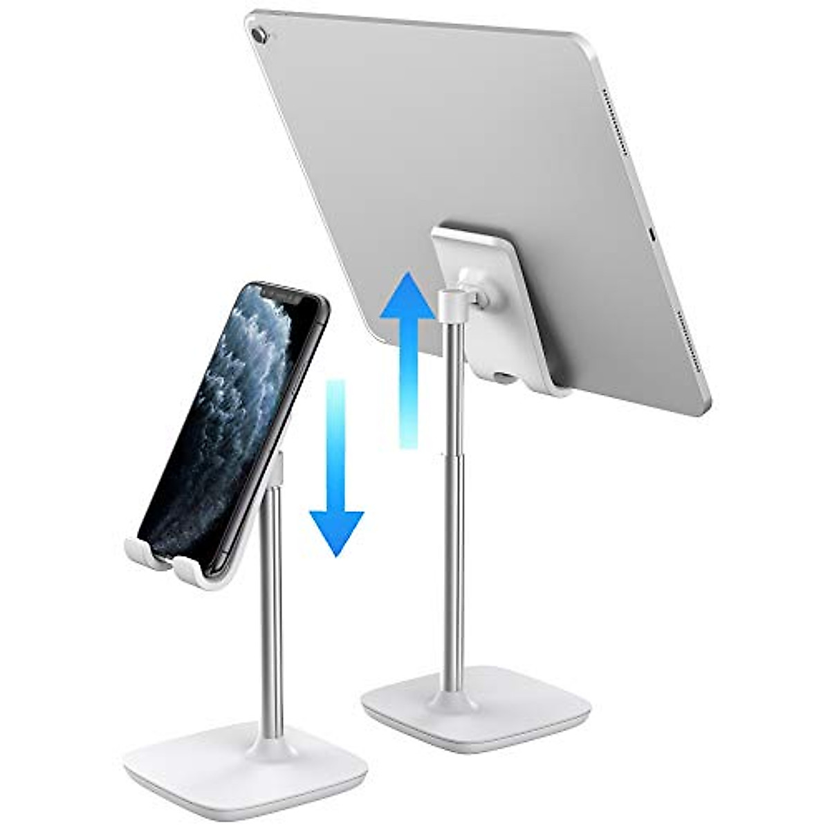 Aduro Elevate Phone & Tablet Holder Stand, Adjustable Height Cell Phone Stand Holder for Desk Compatible with iPhone iPad Galaxy All Phones & Tablets (White)