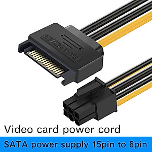 SATA Power Cable 3 Pack SATA 15-Pin to 6-Pin PCI Express Card Power Cable Adapter 8 Inch