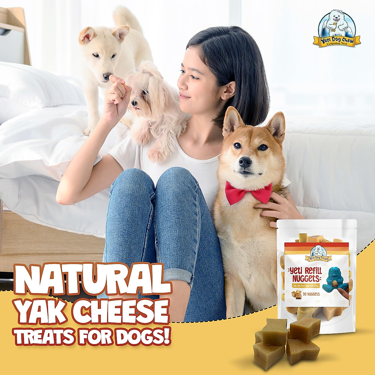 Yeti Refill Nuggets for Puff and Play Dog Toys - Natural Himalayan Yak Cheese Treats, Promotes Dental Health, Suitable for All Dogs, Ideal for Interactive Chew Toys and Dispensers, 30 Pieces, 14 Oz