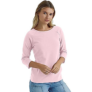 Hanes Women's Stretch Cotton Raglan Sleeve Tee, Paleo Pink, X Large