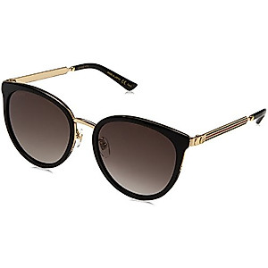Gucci Design Sunglasses GG0077SK 001 Black Frame Gold Frame With Grey Lens