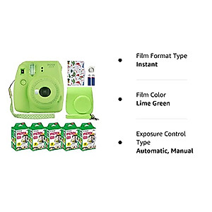 Fuji Instax Mini 9 Instant Camera Lime Green with Custom Case + Fuji Instax Film Value Pack (50 Sheets) Flamingo Designer Photo Album for Photos