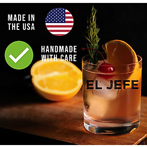 Spotted Dog Company Printed 11oz Whiskey Glass - El Jefe/The Boss - Boss Day Gift, Manager Director Gift - Grit, National Boss Day Gifts Best Boss Ever Funny