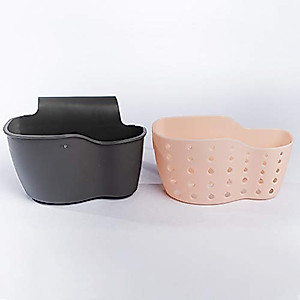 SALE!! iMate 4 pcs: 2 Sink Caddy + 2 Dish Washing Sponge | Kitchen Sink Sponge Holder, Silicone Plastic Soap Holders, Faucet Organizer | Color: Beige + Pink