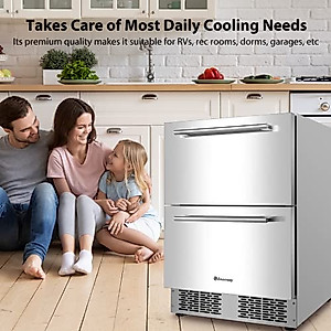 24 Inch Indoor Under Counter Drawer Fridge Stainless Steel Undercounter Refrigerator Freestanding Outdoor Fridge for Home Built-in Commercial Beverage Refrigerator with Dispenser and Digital Display