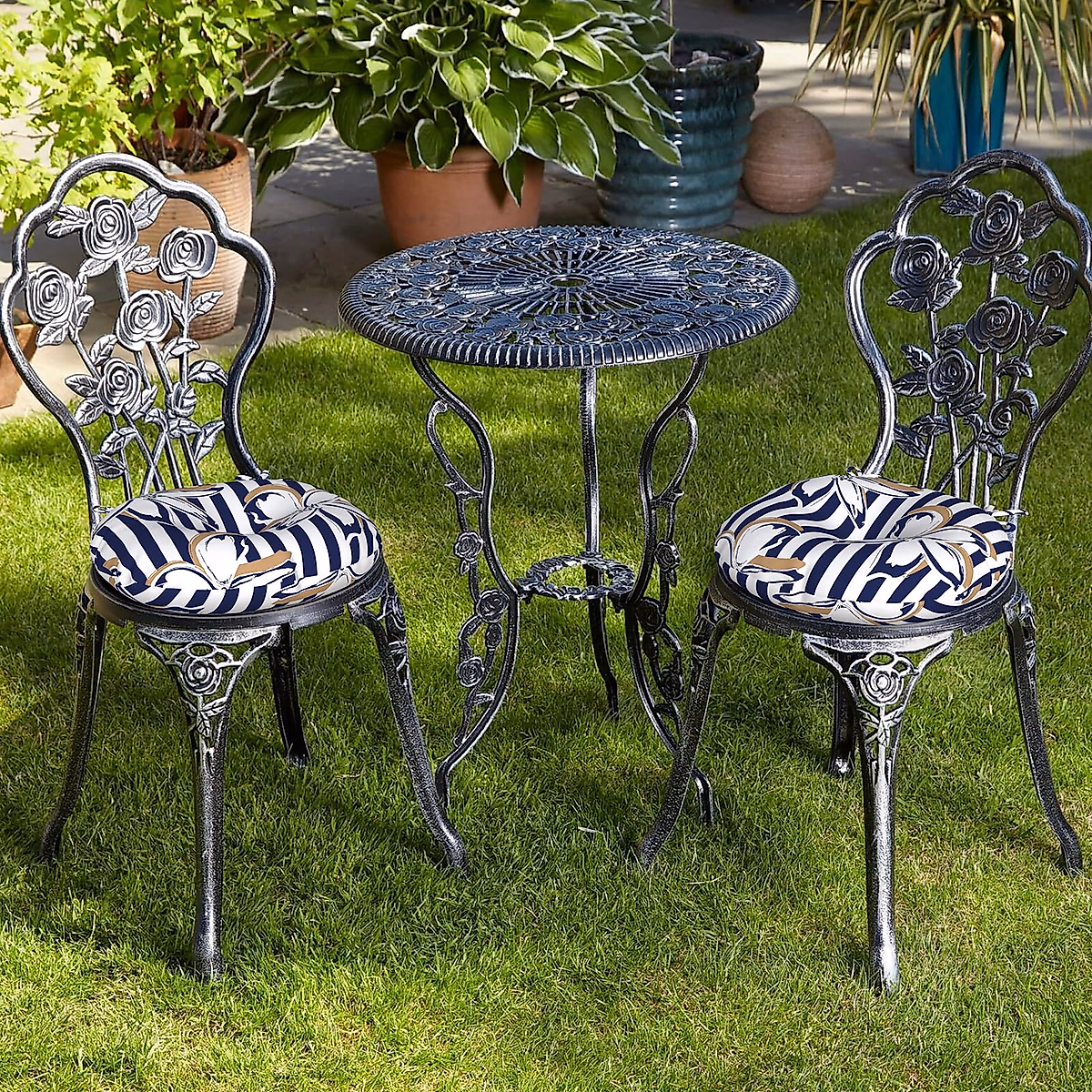 LVTXIII Outdoor All Weather Bistro Seat Cushions, Comfortable Fluffy Tufted Patio Chair Cushions Round 15"x15"x4" Set of 2 for Home Garden Furniture, Clemens Cabana Navy