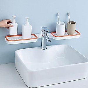 HN 180° Rotatable Bathroom Corner Rack Wall Mounted Shower Shelf Shampoo Storage Rack Holder White Orange, 13x4.3x2.75inch