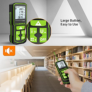 Huepar Laser Distance Measure Green Beam 328Ft, Digital Meter with Angle Sensor, LCD Backlit Display, Rechargeable Laser Measurement Tool M/in/Ft/Ft+in, Pythagorean/Area/Volume Measuring-S2-LM100