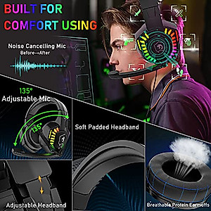 Wired Gaming Keyboard and Mouse Headset Combo,Rainbow LED Backlit Wired Keyboard,Over Ear Headphone with Mic,Rainbow Backlit Gaming Mice,Mouse Pad,for PC,Laptop,Mac,PS4,Xbox(White)