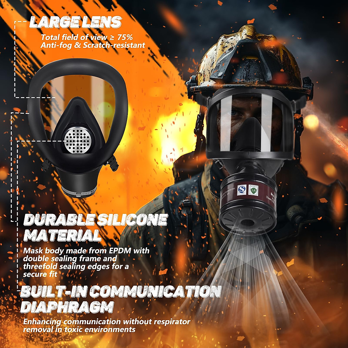 Gas Masks Survival Nuclear and Chemical: Full Face Respirator Mask with Filters 40mm Activated Carbon Charcoal Filter Canister Military Grade for Dust Painting Chemical Mechanical Polishing Welding