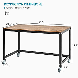 Tangkula Rolling Computer Desk, Portable Rolling Table, Mobile Home Office Desk Writing Study Desk, Movable Workstation with 4 Smooth Wheels, Home Office Work Table