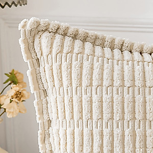 MIULEE Cream White Corduroy Decorative Throw Pillow Covers Pack of 2 Soft Striped Pillows Pillowcases with Broad Edge Modern Christmas Boho Home Decor for Couch Sofa Bed 18x18 Inch