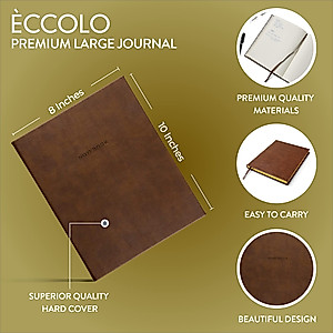 Eccolo Large Lined Journal Notebook, Hardbound Cover, Writing Journal, 256 Ruled Ivory Pages, Gilded Edge, Ribbon Bookmark, Lay Flat, Desk Size for Work or School (Brown Leatherette, 8x10 inches)