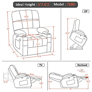MCombo Large Lay Flat Dual Motor Power Lift Recliner Chair Sofa with Massage and Heat for Elderly People, Infinite Position, Fabric 7680 (Large-Regular, Brown)