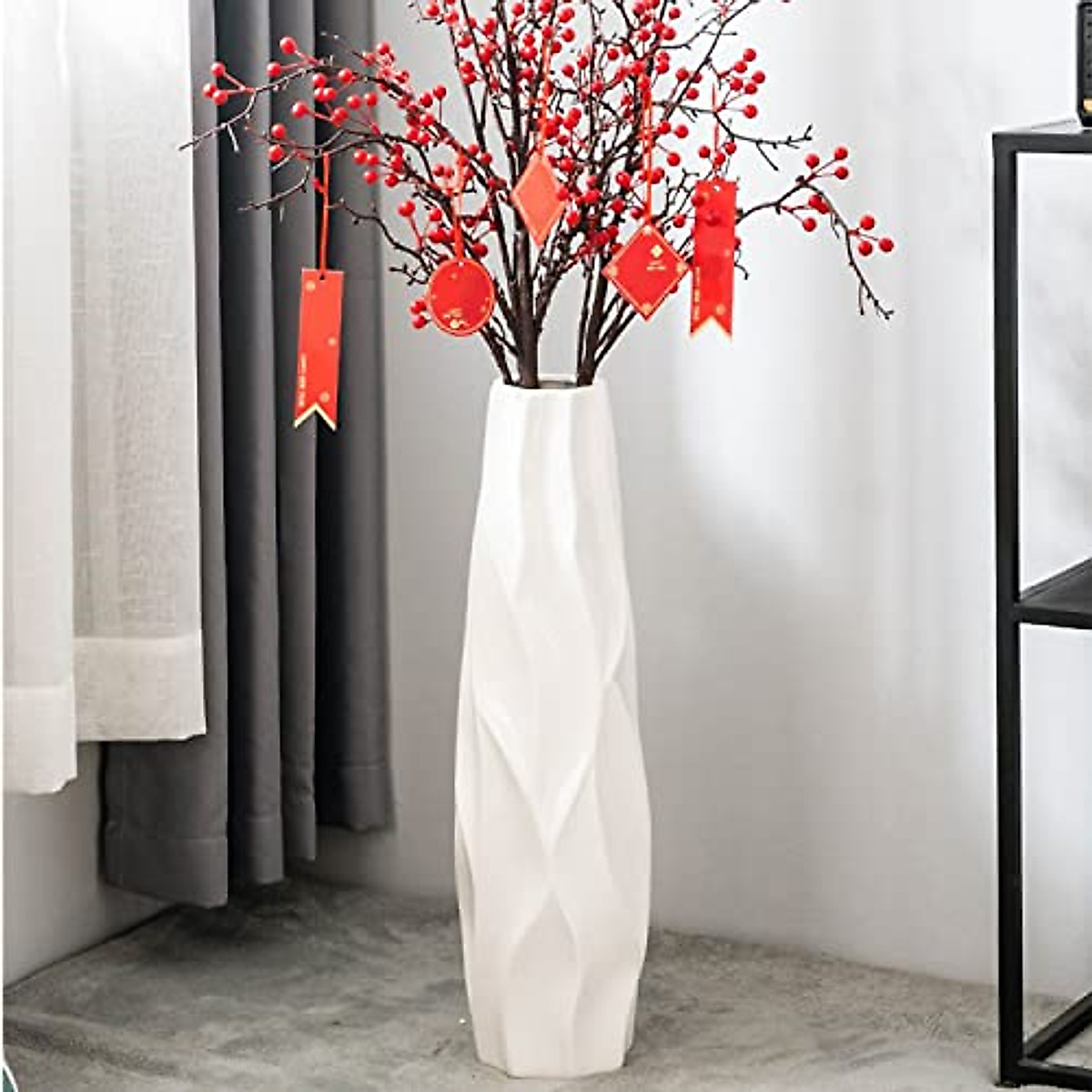 Large Floor Ceramic Vase 24 Inches Tall,White Modern Flower Tall Vases for Office, Home,Farmhouse,Living Room Décor,Simple Origami Design Fall Decorative Porcelain Flower Arrangement Vase Ideal Gift