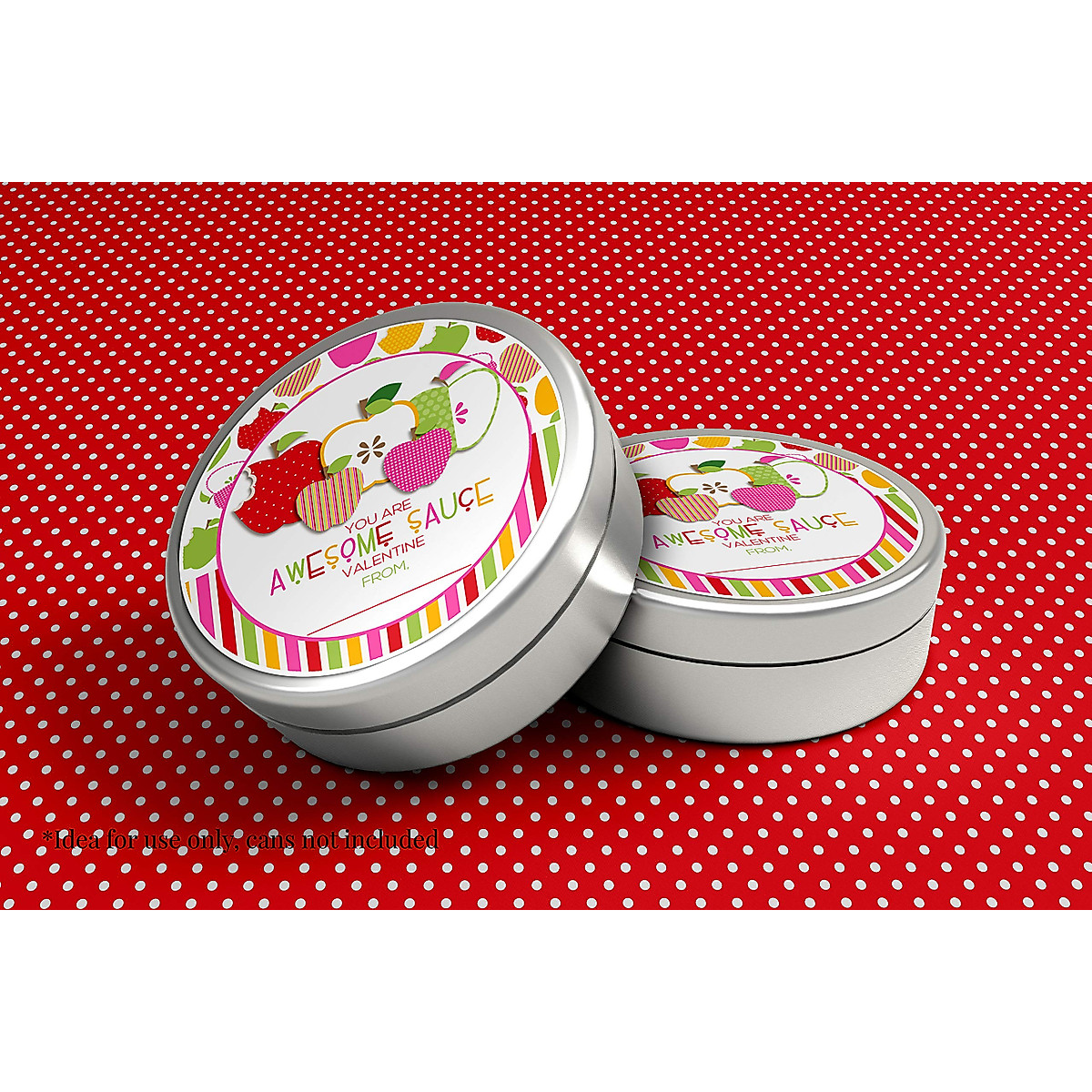 Awesome Sauce Apple-Themed Valentine Party Favor Sticker Labels, 40 2" Party Circle Stickers by AmandaCreation, Great for Classroom Valentines, Envelope Seals, Gifts & Treats