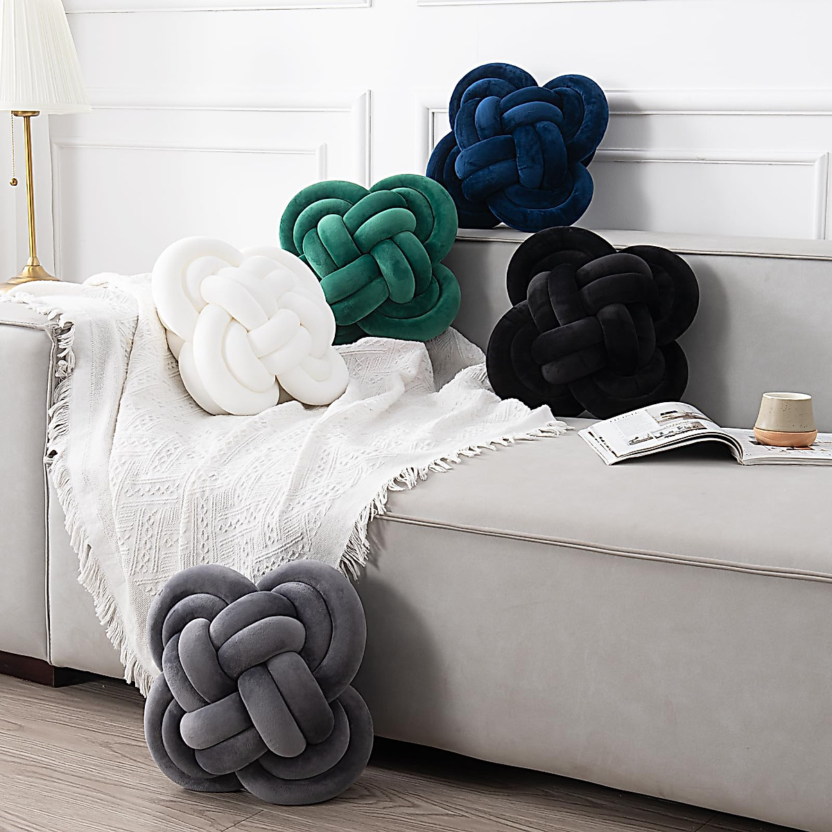 Xiashrk Knot Pillow, Decorative Throw Pillows with Soft Plush for Couch, 12" Knotted Pillows Black Dorm Room Decor Knot Pillow Ball Decorative Cushion for Bed Living Room