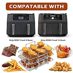 2 Pack Air Fryer Rack for Ninja Dual Air Fryer with Air Fryer Magnetic Cheat Sheet Air Fryer Accessories for Ninja Foodi 304 Stainless Steel Multi-Layer Stackable Dehydrator Air Fryer Rack for Oven