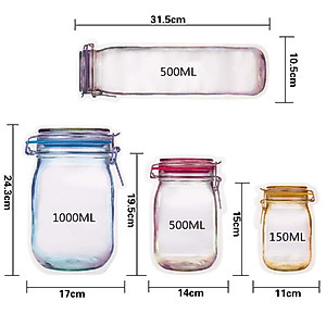 Mason Jar Bottles Bags, Reusable Food Saver Storage Bags Snacks Zipper Sealed Bags Fresh Bags (20PCS)