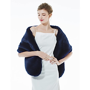 BEAUTELICATE Women's Faux Fur Shawl Stoles Wrap for Bridal/Wedding/Party-S62 Navy Blue, Navy Blue, 67"x14"