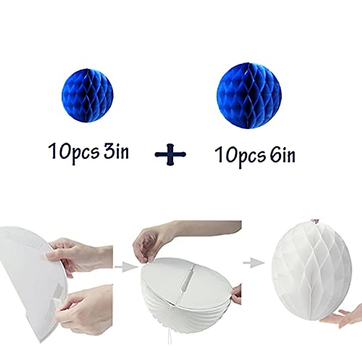 ZGjoy 20pcs Honeycomb Flower Balls Party Honeycomb Balls Decoration Paper Flower Balls Tissue Paper Flower Ball Pom Poms Ball for Baby Shower Birthday Wedding Home Decor(3in+6in, Royal Blue)