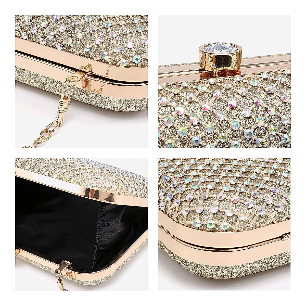Dasein Womens Rhinestone Clutch Purse Sparkling Evening Bag with Crystal Clasp for Formal Prom Party Wedding (Gold)