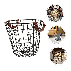 ANDRESLAD Firewood Storage Basket Laundry Basket Metal Hamper Farmhouse Organizer Bin Small Round Basket Black Blanket Basket Wire Basket for Blankets Wood Storage Racks Wire Trash Can Iron