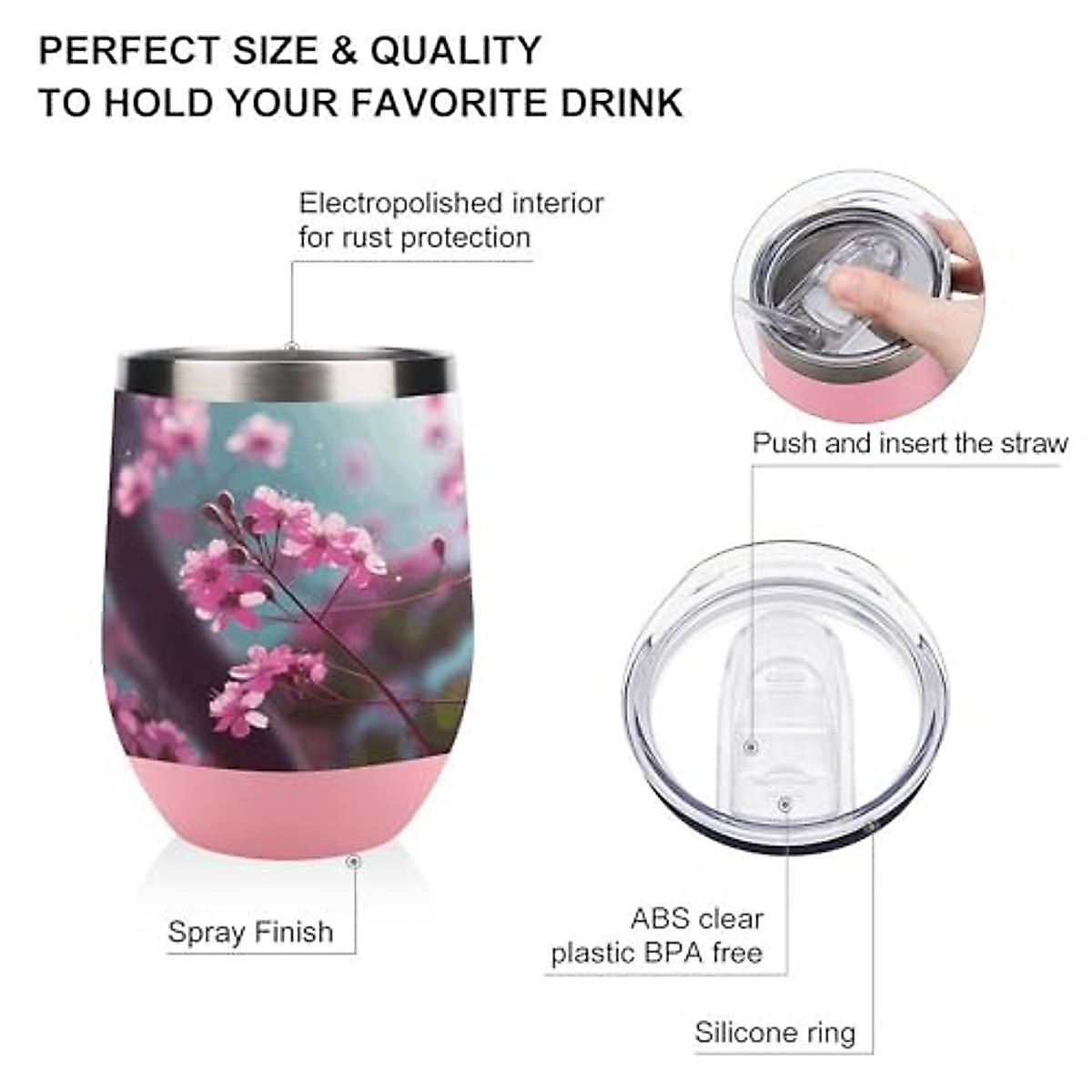 WYUSPGK 304 Stainless Steel Insulated Cup, Small Flowers Print Smooth Rim, Durable & Reusable - Perfect for Office, Home, And Travel