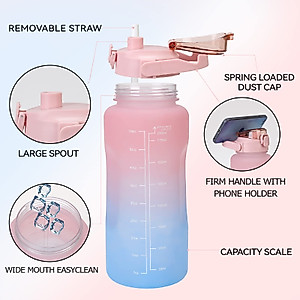 vaoruteng 64 OZ Water Bottle with Sleeve and Strap Half Gallon Water Bottle with Straw Leakproof BPA Free Water Bottles with times Marker & Motivational for Fitness, Gym and Outdoor Sports (pink)