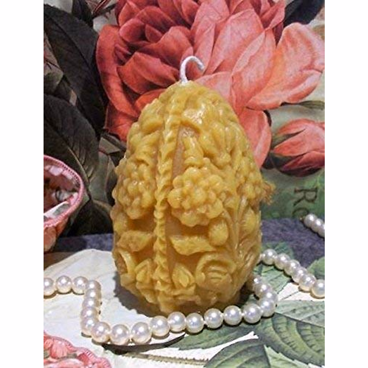 Beeswax Flower Carved Egg Candle
