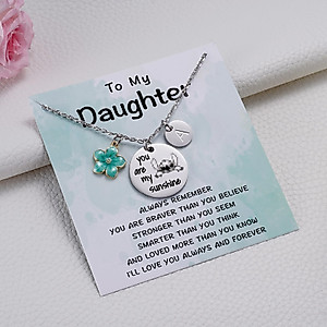 MIXJOY To My Daughter Stitch Gifts You are My Sunshine Initial A Stitch Necklace&Sentimental Message Card for Teen Young Daughter Lilo and Stitch Jewelry Birthday