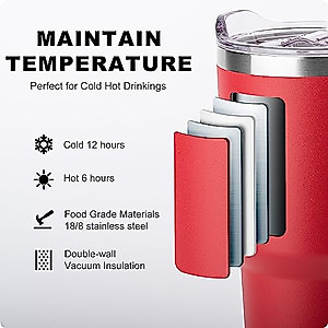 koodee 30 oz Tumbler with Lid and Straw, Stainless Steel Double Wall Insulated Travel Mug Water Tumbler with Handle (Canyon Red)