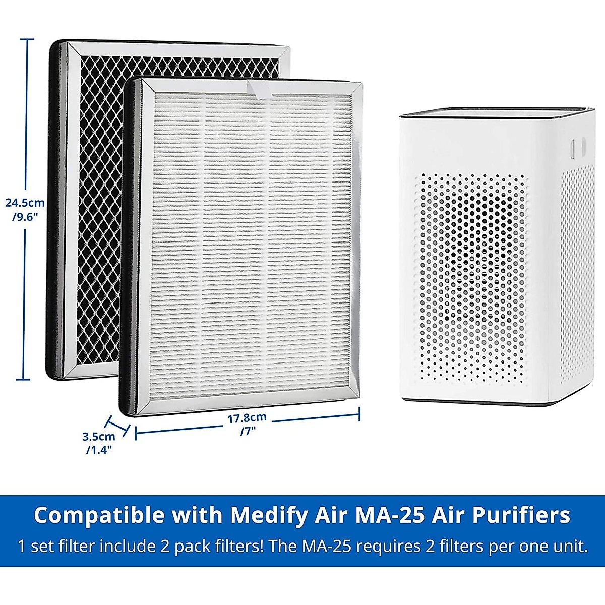 LINNIW 4 Pack MA-25 Replacement Filter Compatible with MA-25 3-in-1 Filters, True HEPA and Activated Carbon (2 Set, 4 Pack