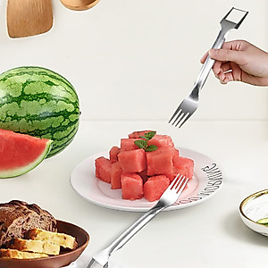 2-in-1 Watermelon Fork Slicer, Stainless Steel Watermelon Slicer Cutter Tool, Fruit Vegetable Slicer Fork Melon Cutter, Fruit Cutting Fork Slicer Kitchen Gadget for Family Parties Camping (5 PCS)