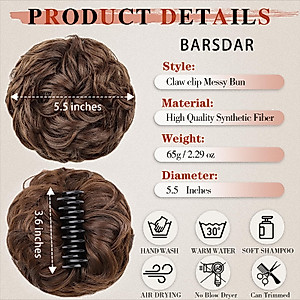 DeeThens Claw Clip in Messy Bun Hairpiece Curly Clip in Claw Bun Hair Pieces Combs add Ponytail Hair Pieces Synthetic Hair Extensions for Women (Medium Dark Brown)
