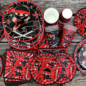 Ninja Birthday Party Decoration - Ninja Warrior Party Supplies Include Plates, Tablecloth, Napkins, Tableware, Karate Party Ninja Master Party Supplies for Boys Girls Baby Shower, Serves 40