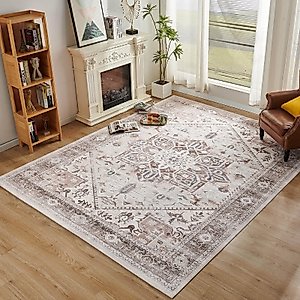 CORBGRUGRS Bohemian Area Rug (Ginger/Beige, 8'x10') Washable Rug 8x10, Kitchen Rugs Non Slip Washable for Bedroom Living Room Dining Room