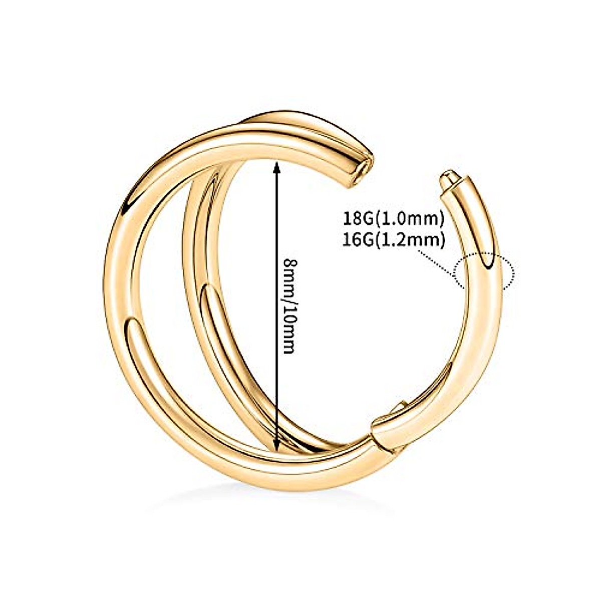 PEAKLINK 16G Cartilage Earrings Conch Hoop Ring Double Open Stacked Cartilage 316L Surgical Steel Septum Nose Rings 12mm Lobe Earrings Unisex Hoop Earrings Septum Daith Piercing Jewelry Gold