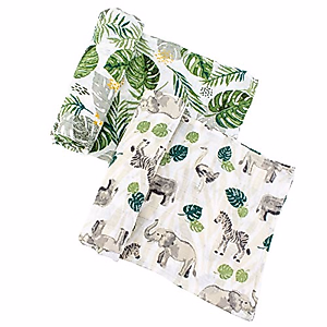 Bebe au Lait Jungle Rainforest Muslin Swaddle Blanket, Green, One Size (SWBMJG)